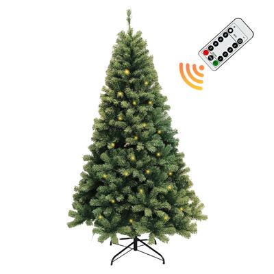 6-7ft+Pre-Lit+Christmas+Tree,+Artificial+Hinged+Xmas+Tree+Wi