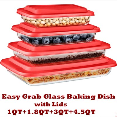 Rectangular Glass Baking Dish with Lids Bakeware Freezer