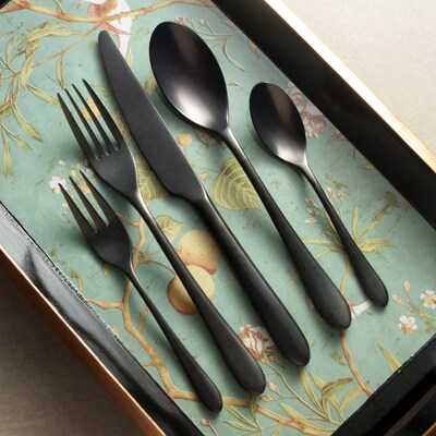 Blue Black Cutlery Set Steak Knife Coffee Spoon dinner set