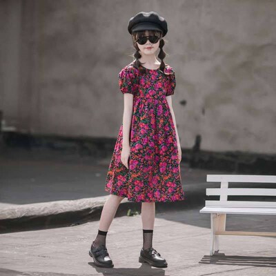 Girls Floral Dress Summer New Cotton Childrens Backless Sh