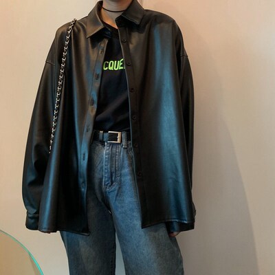 New chic Women oversized PU leather blouses 2022 Spring Autu