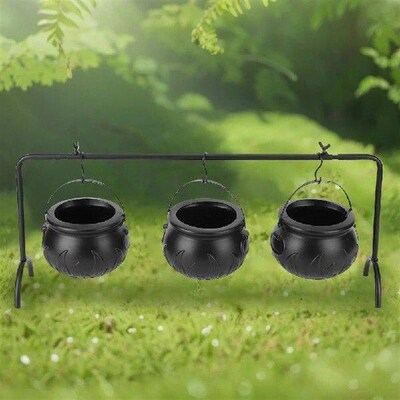 3 Pack Black Plastic Cauldron Halloween Party Decorations