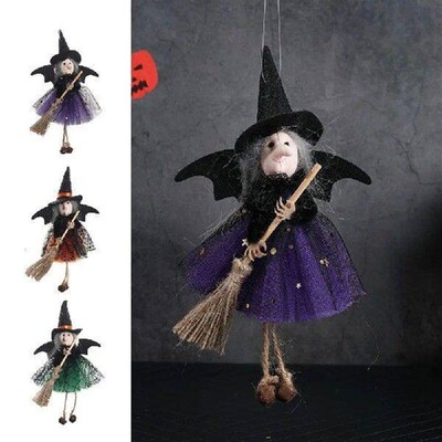 Creative Holding Broom Halloween Witch Pendant Realistic