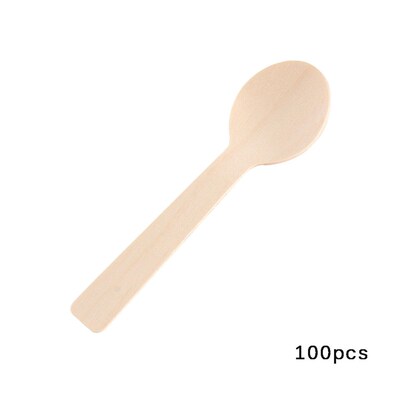100Pcs Disposable Wooden Spoon Mini Ice Cream  Party Tablewa