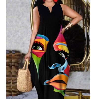 Plus Size Women Dress Black sleeveless Summer