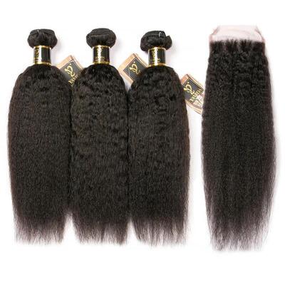 4x4 Lace Closure With Bundles Human Hair Kinky Straight 3 4