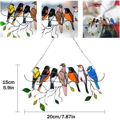 Colored Window Bird Pendant Wind Chime Metal Tropical Bird跨