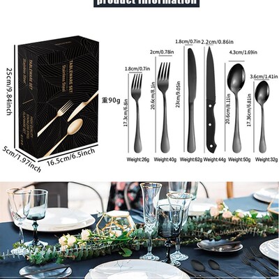 48-Piece Black Silverware Set Stainless Steel Cutlery Steak