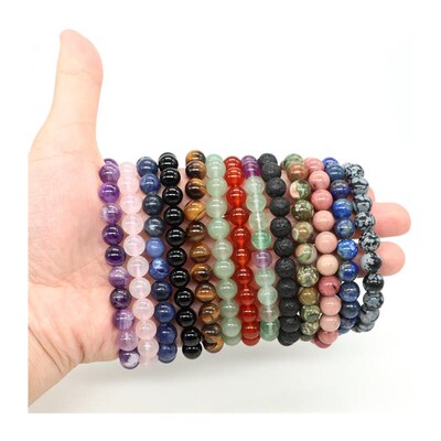 Natural Stone Round Beads Bracelet Amethyst Rose Quartz
