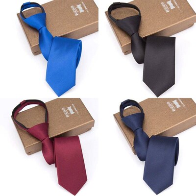 Men Necktie Zipper Lazy Tie Fashion Solid 6cm Ties Business