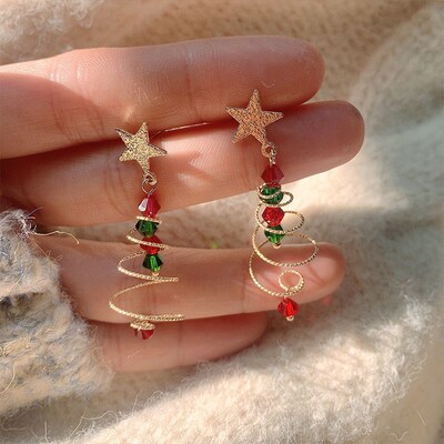 New Trendy Statement Christmas Tree Earrings For Women Santa