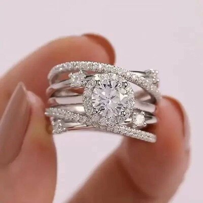 Huitan Luxury Wedding Rings for Women Fancy Cross Design Inl