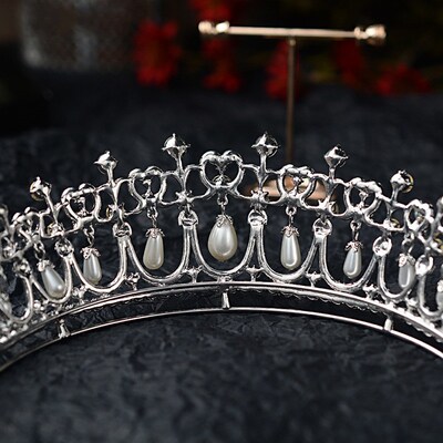 Baroque Crystal Pearl Bridal Tiaras Diana Crown Rhinestone P