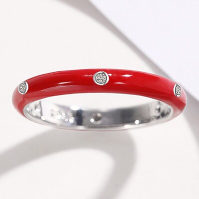Huitan Rainbow Color Enamel Finger Rings for Women with Dazz