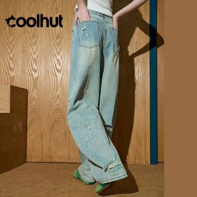 COOLHUT Womens Vintage High Waist Straight Jeans Distressed
