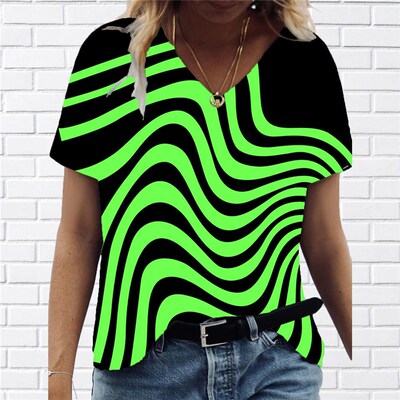 Fashion Womens Clothing d Curve Printing Tee Casual V-neck