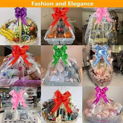 20/50 piece large clear cellophane bag with bow for basket a