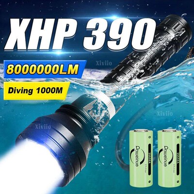 XHP390 Diving Flashlight 26650 Rechargeable Fixed Focus Supe