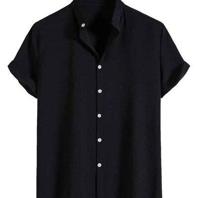 ZAFUL Solid Shirts for Men Stand Collar Button Short Sleeves