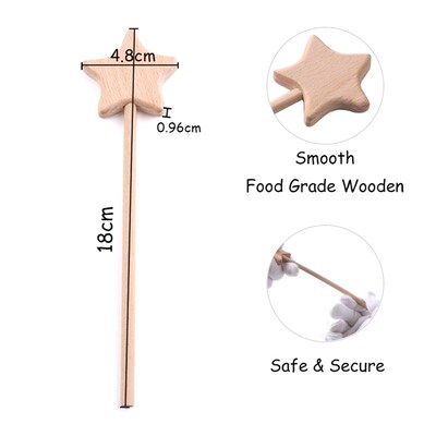 2PC Beech Wooden Star Toy Diy Baby Magic Wands Toys Five-poi