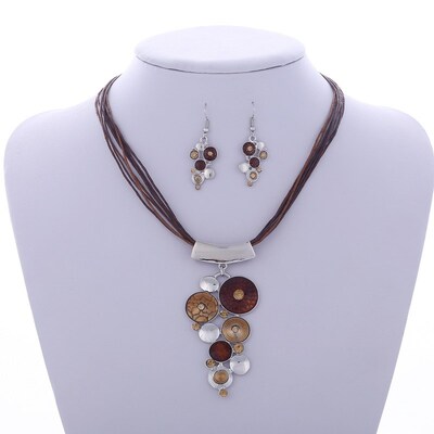Bohemian Enamel Necklac Sets For Women Silver Plated Geometr