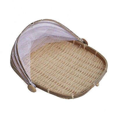 Bamboo Woven Mesh Storage Basket Cover Tent Food Fruit Anti