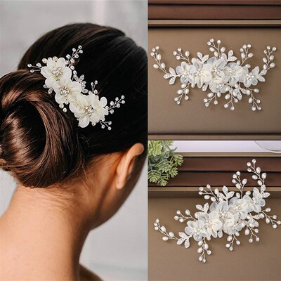 Flower Rhinestone Pearl Hair Clip Comb Headband Women Weddin