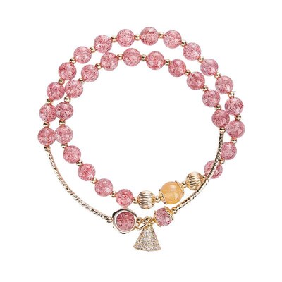 Natural Strawberry Crystal Brlet Womens Round Beads Handmad
