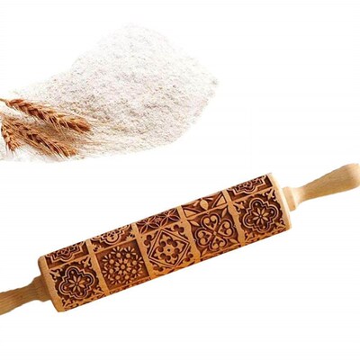Exquisite Pattern Rolling Pin Wooden Embossing Baking Tools