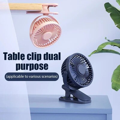 USB Rechargeable Table Fan Clip-on Type Portable Mini Desk F