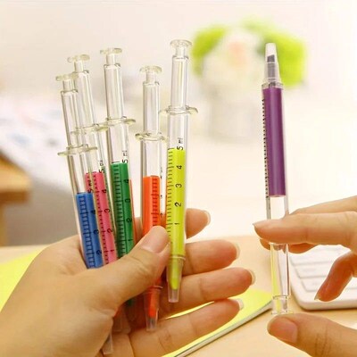 6pcs Color Highlighters And Syringes Fluorescent Needles Wat