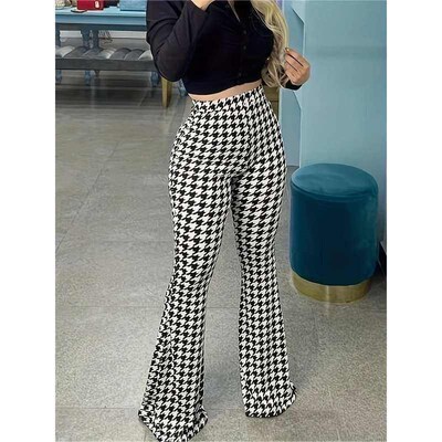 Plus Size Houndstooth Print Flare Leg Pants - Stylish Comfor