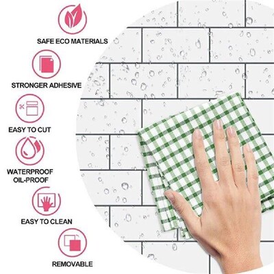 Backsplash White Subway Wallpaper Kitchen Bathroom Peel and