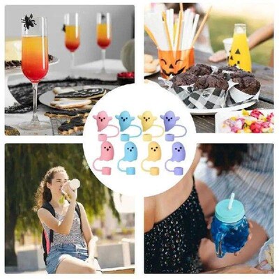 Halloween Straw Toppers 10mm Silicone Ghost Straw Cover 8X