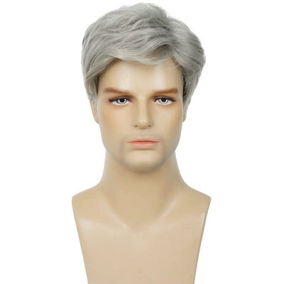 Mens Wigs Handsome Fluffy Short Hair Grey Wigs Chemical Fib