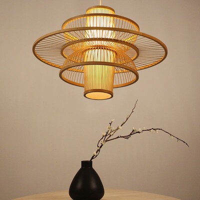 竹艺竹编吊锅24986灯日式火店鸟笼餐厅灯中式民宿茶室意灯笼吊禅