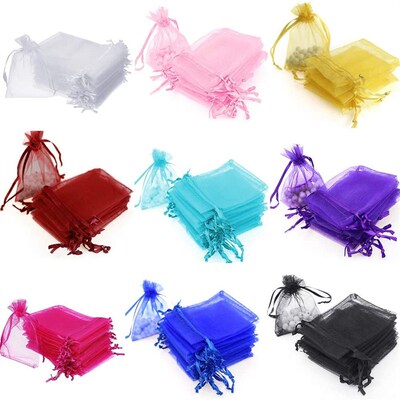 100pcs Small Organza Bags Colorful Mesh Bags Drawstring Pouc