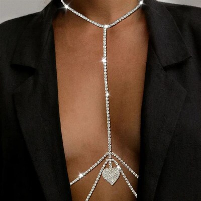 Festivel Heart Chest Chain Harness Rave Bikinis Body Accesso