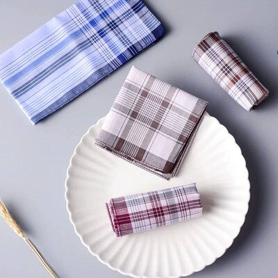 5/3pcs Square Plaid Stripe Handkerchiefs For Men Classic Vin