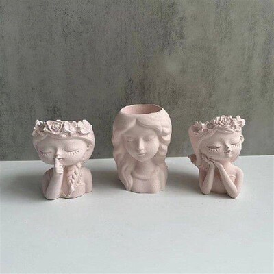 Cute Girl Head aped Flower Pot Epoxy Mold Pen Holder