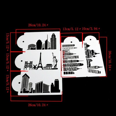 5Pcs/set Plastic World Famous Buildings Cake Stencil Airbrus