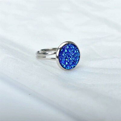 rendy Druzy Stone Finger Rings For Women Silver Color Weddin