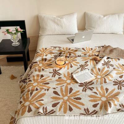 品新软烟喜庆图案针ltao6418织毛毯沙发毯子披肩办公午休毯装花配