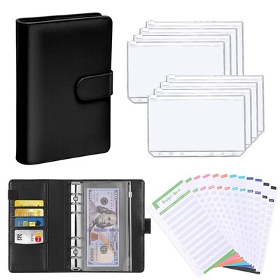 A6 PU Leather Cash Envelope Budget Binder Notebook Cash Enve