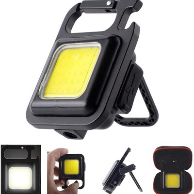 Portable Flashlight Keychain Mini LED Light Glare COB USB Ch