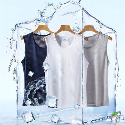 Men Ice Silk Tank ops Underwear Undershirt Mesh Quick-drying