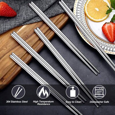 1/2/5 Pairs Chinese Chopsticks Stainless Steel Non-slip Sush