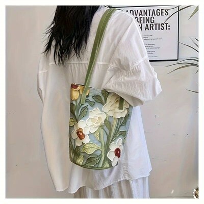 Women Large Capacity Summer Floral Oxford Bucket Bag Caual