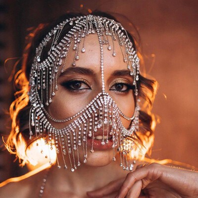 Fashion Charming Rhinestone Tassel Veil Masks for Women