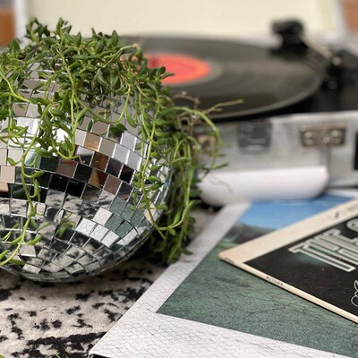 Disco Ball Flower Planter Pots Rope Mirror Hanging Basket Ha